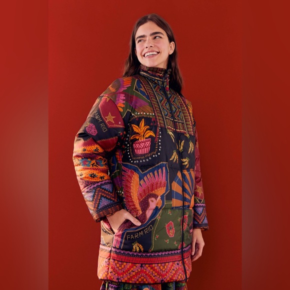 FARM Rio | Jackets & Coats | Nwot Farm Rio Crazy Mix Belted Puffer ...